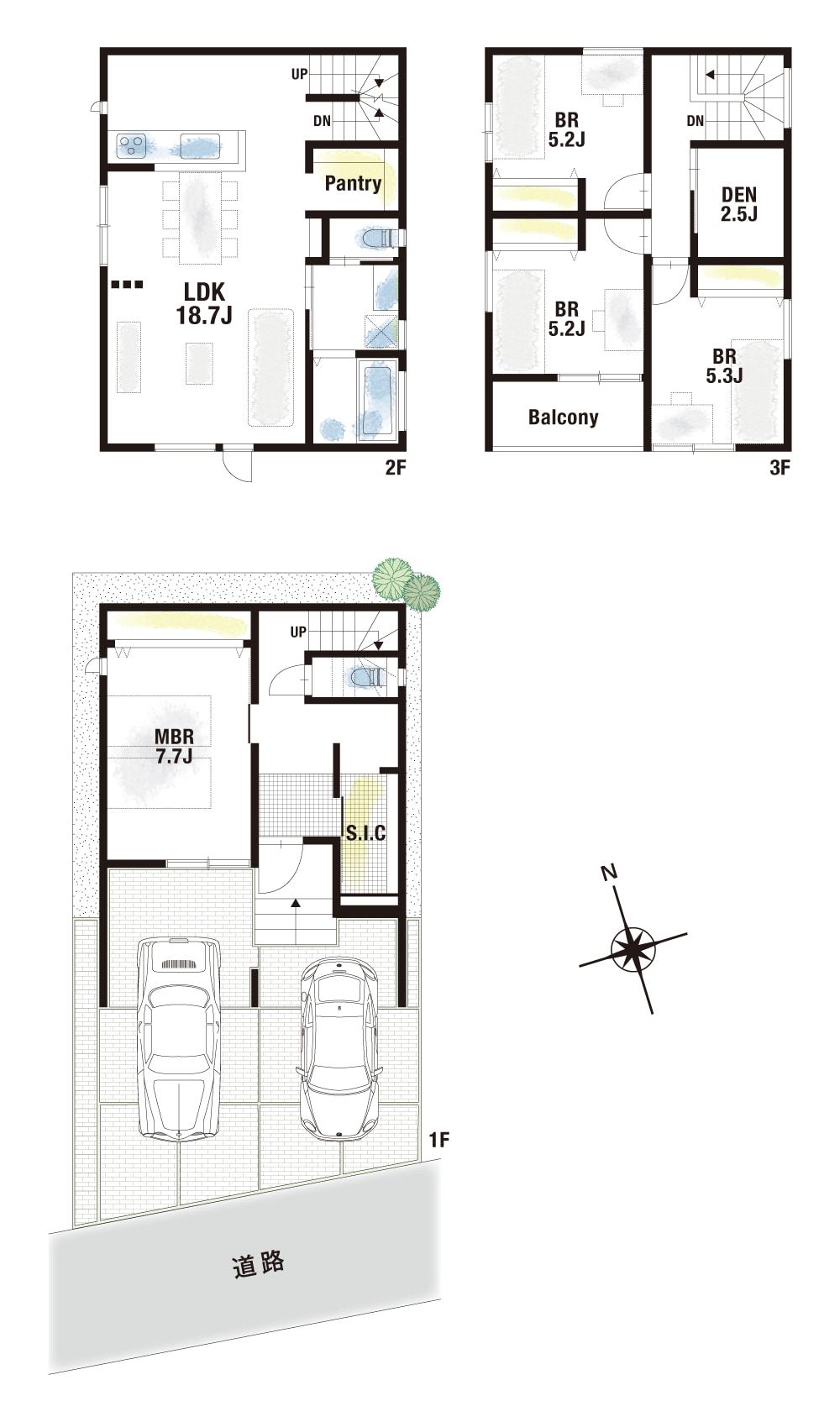間取り 1号地 ： 4LDK＋DEN(書斎) ＋S.I.C＋パントリー
